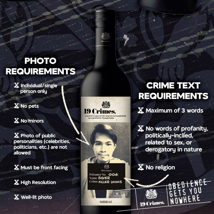 19 Crimes Shiraz Australian Red Wine 750ml Personalized Bottle - Boozy.ph