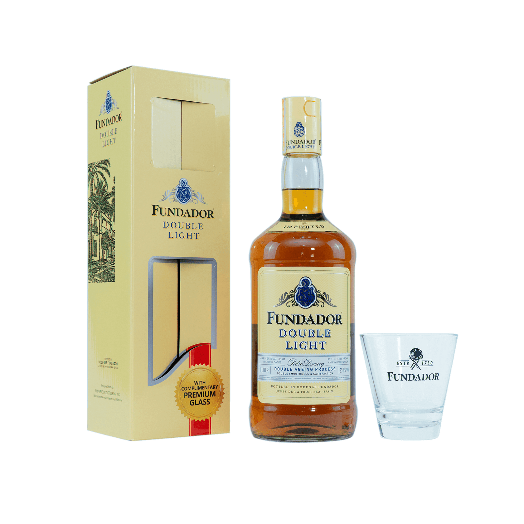 Fundador Double Light 1L with FREE Brandy Glass - Boozy.ph