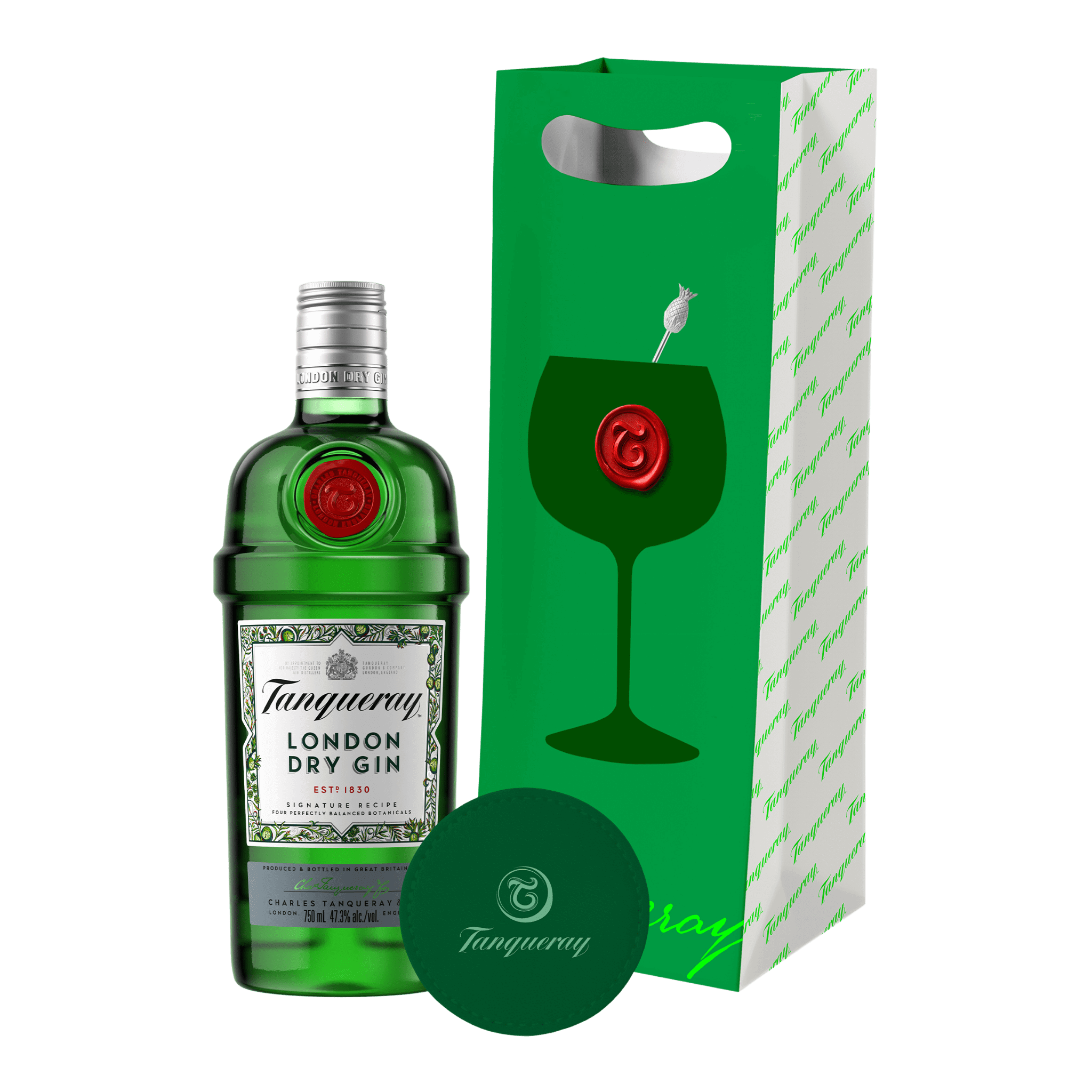 Tanqueray London Dry Gin 750ml + Tanqueray Gift Bag with Leather Coast ...