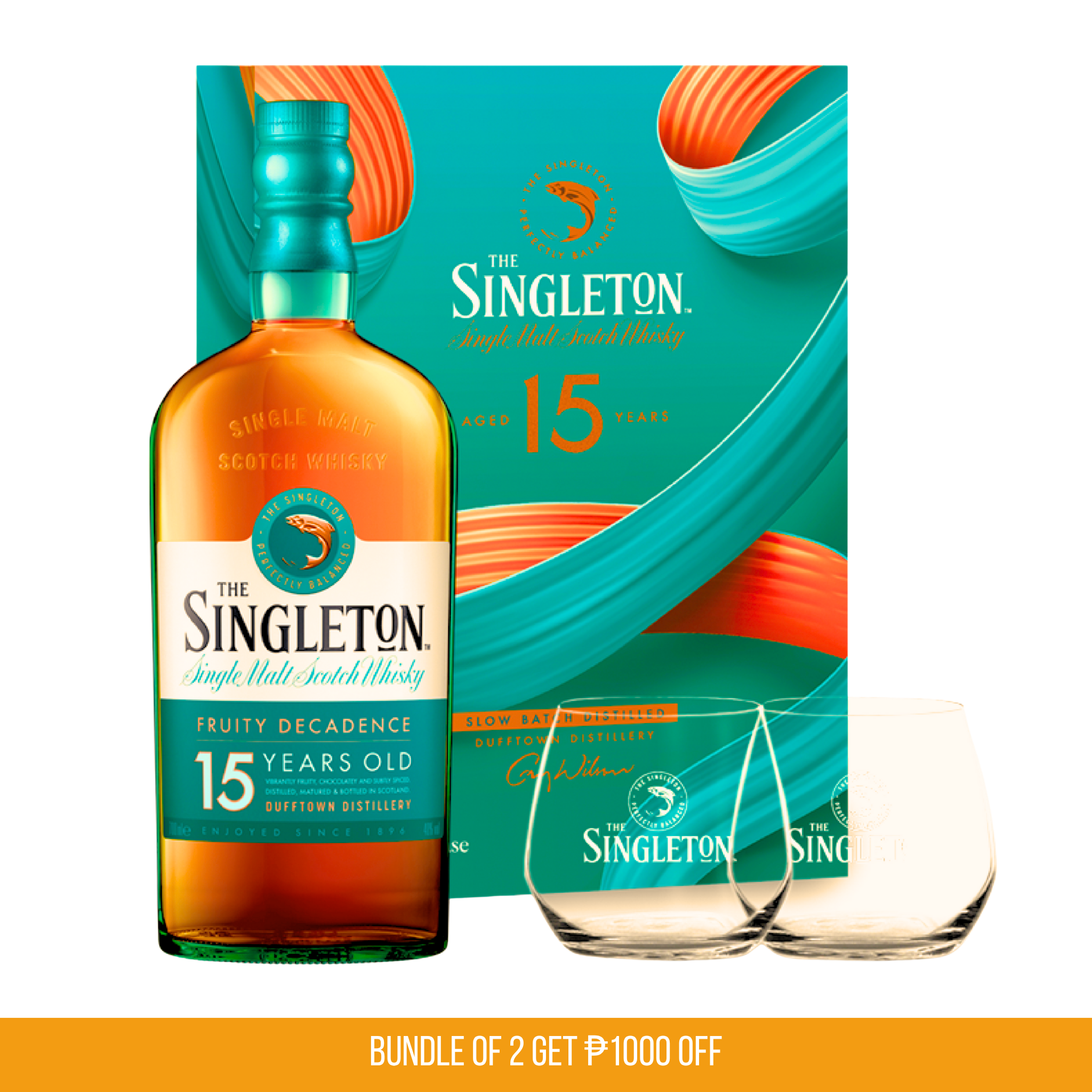 The Singleton of Dufftown 15 Year Old 700ml with (2) Rock Glasses Bund ...